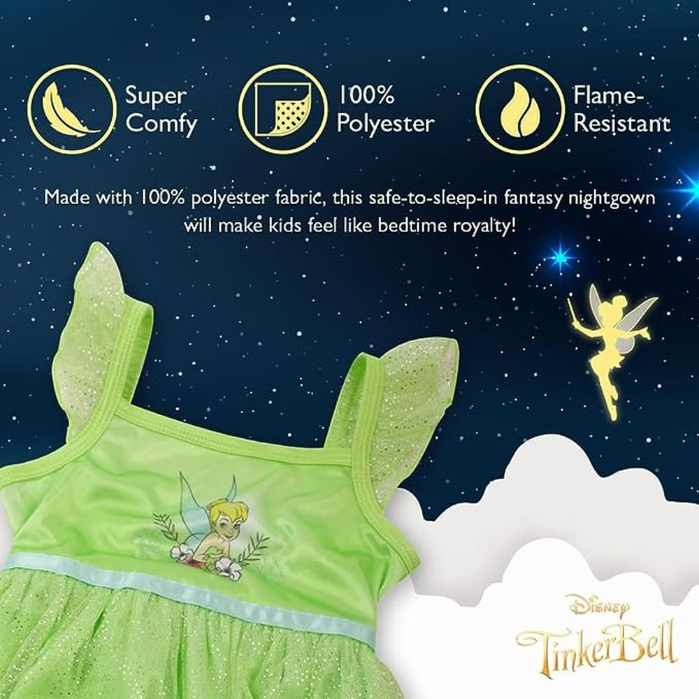 Disney Tinkerbell Toddler Girl's Green Shimmery Tulle Fantasy Nightgown ...