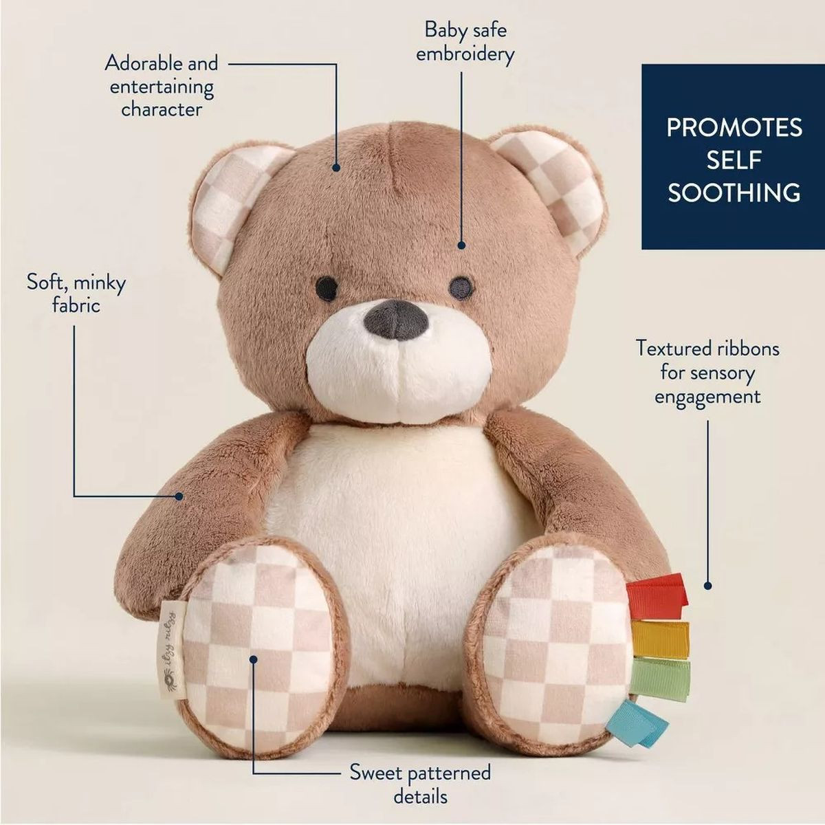 Itzy Ritzy Sweetie Snuggles Theo Bear Soft Plush Sensory Stuffed Animal ...