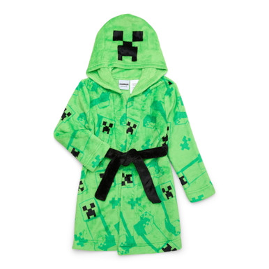 Minecraft Creeper Boy's Hooded Costume Print Soft Fleece Bathrobe, Robe ...