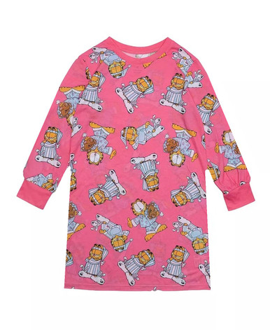 Garfield Bedtime Pajamas and Bunny Slippers Print Pink Girl's Nightgown ...