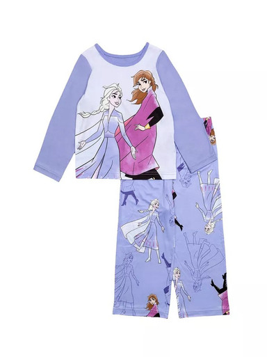 Disney Frozen Sisters Anna and Elsa Purple Soft Character Pajama Set ...
