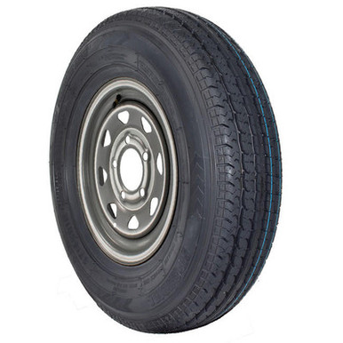 ST145/R12 Trailer King Trailer Tire LRE on 5 Bolt Silver Spoke Wheel
