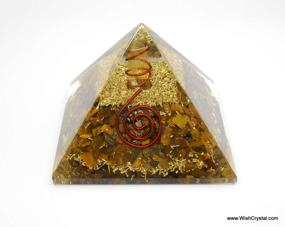 Blue Orgonite Pyramid with Crystal Point & Copper Coil