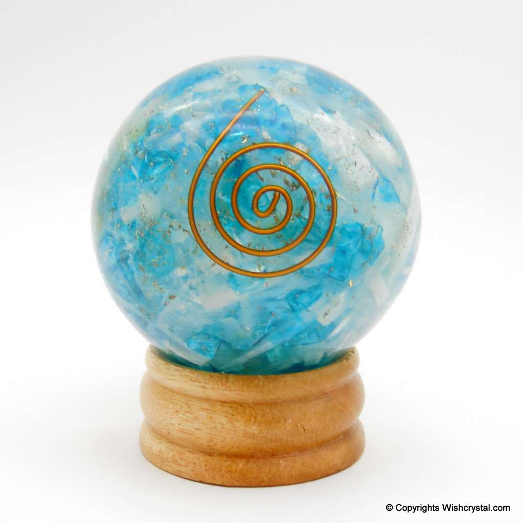 Halo Citrine & Blue Crystals Orgonite Sphere EMF Protection Healing - 60 mm