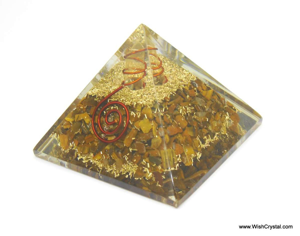 Blue Orgonite Pyramid with Crystal Point & Copper Coil
