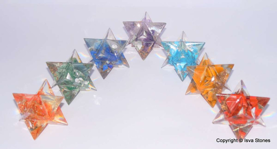 Lot of 20 Bonded Chakra Stones Merkaba Stars - 20 to 22 mm