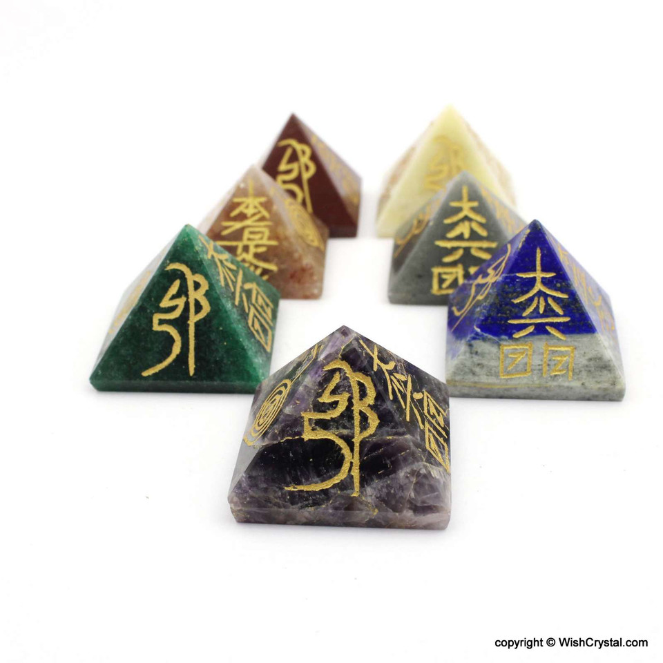 Chakra Stones Bonded Pyramid Engraved With Reiki Sign