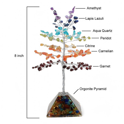 Chakra Stone Tree with Orgonite Pyramid Base - 8 Inch