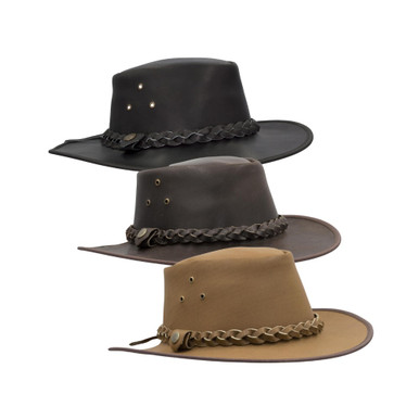 Walker & Hawkes Leather Outback Braided Traveller Hat - lakelandcountry