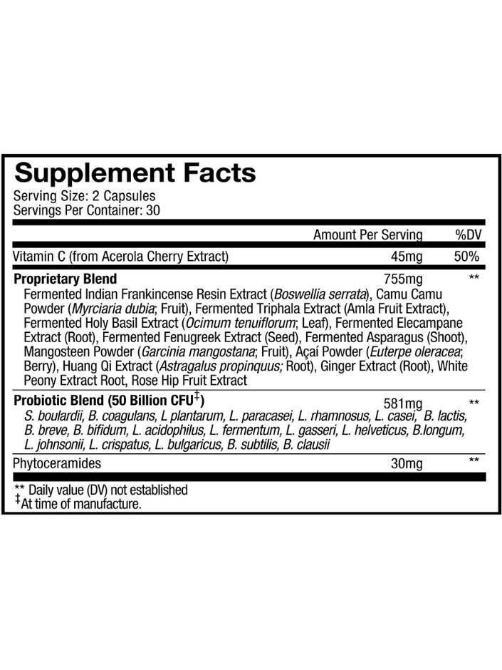 Skin Probiotics 50 Billion CFU - Probiotics + Prebiotics Vit C 60 caps