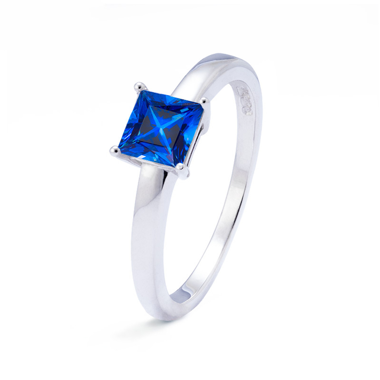 Princess cut blue sapphire ring store