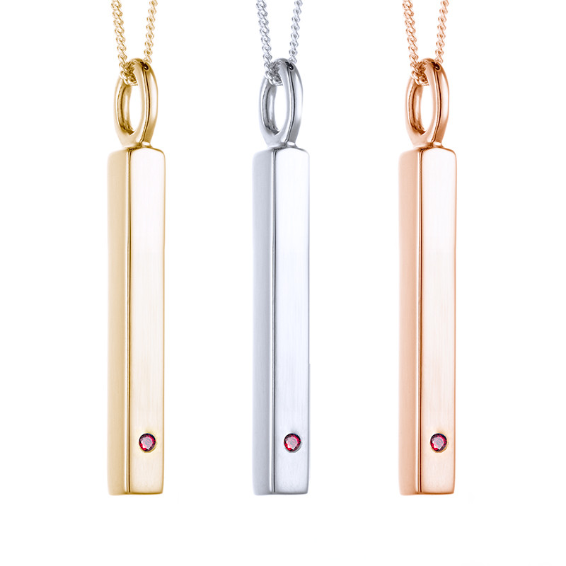 Ruby Secrets Square Bar Memorial Pendant With Ashes Or Hair