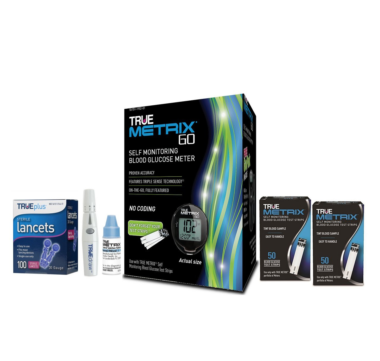 Buy TRUE METRIX GO Meter Starter Kit with 100 Test Strips, Lancets 30G ...