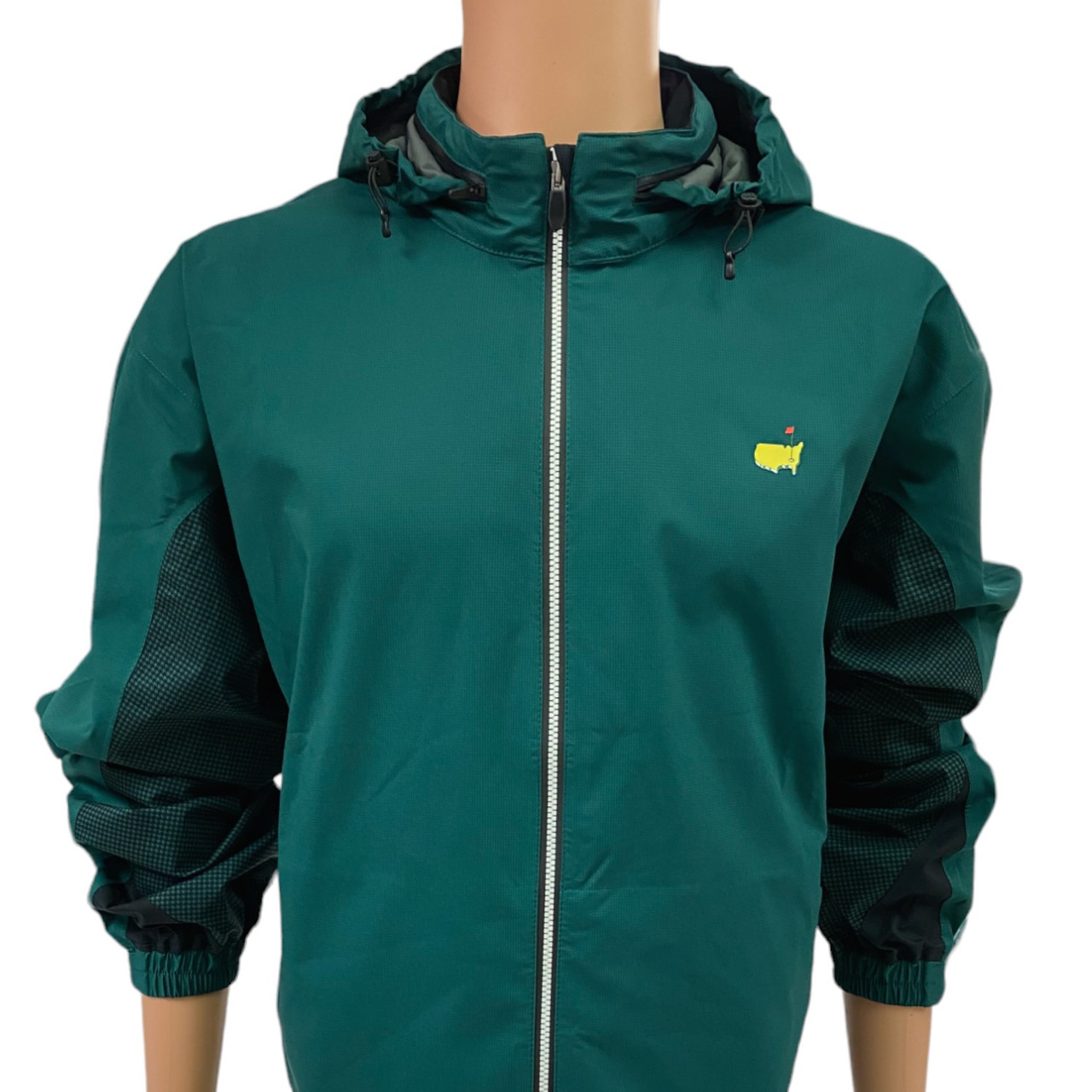 Masters FootJoy Green and Black Full Zip Rain Jacket with Stowable Hood ...