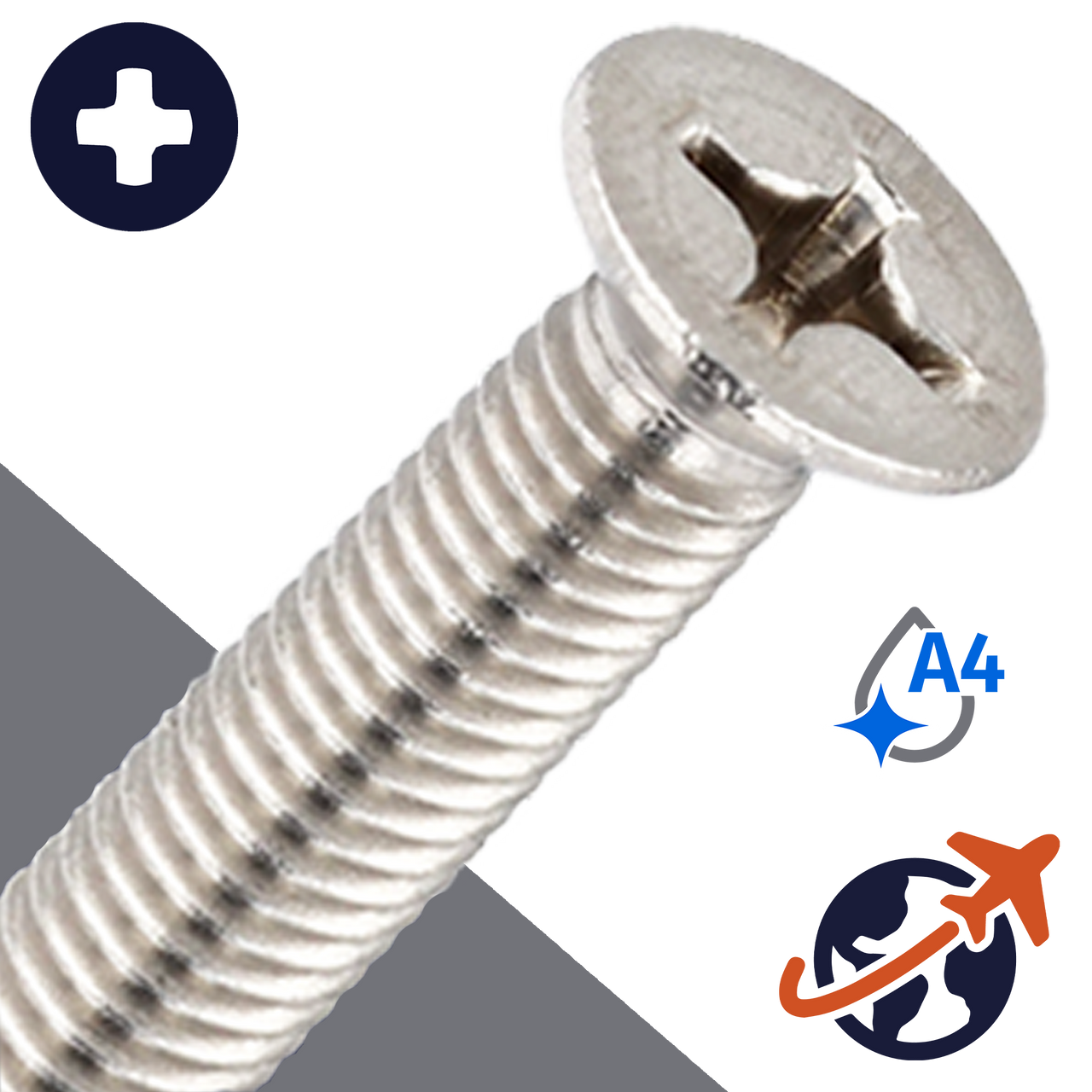 M6X1.0 Flat Head Screw Phillips - A4 Stainless DIN 965 - BelMetric