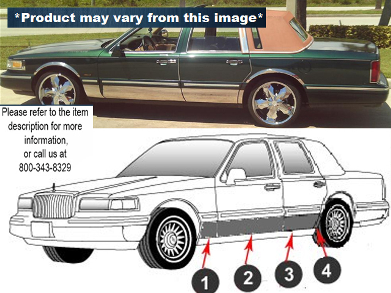 Stainless Steel Chrome Rocker Panel Trim 12Pc for 1991 1994 Lincoln Town Car TH33682 707 Motoring Auto Parts Accessories