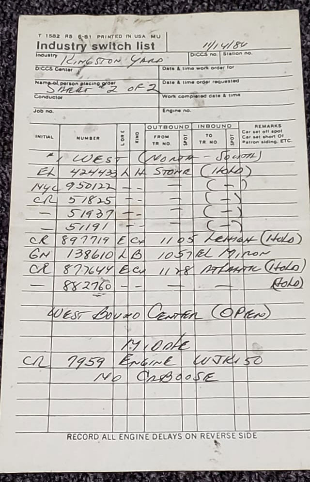 Switch Lists (Reproduction) - The Conrail Shoppe
