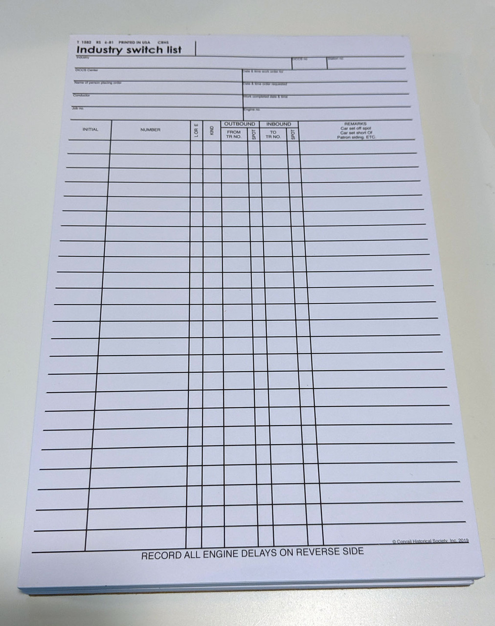 Switch Lists (Reproduction) - The Conrail Shoppe