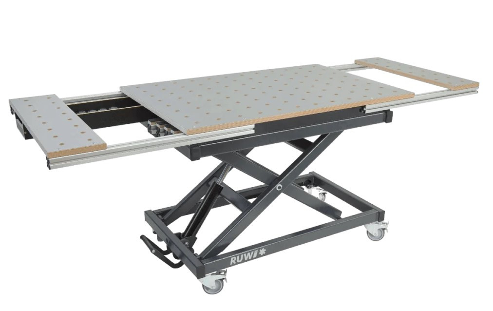 RUWI Lifting Table with HPL Perforated Top with 20mm Holes