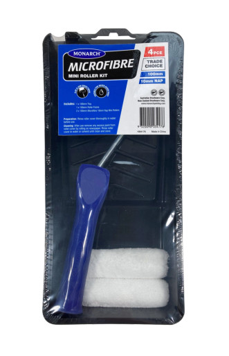 MONARCH Paint Kit 100mm/10mm Microfibre MINI Roller Paint Kit 4 Pieces