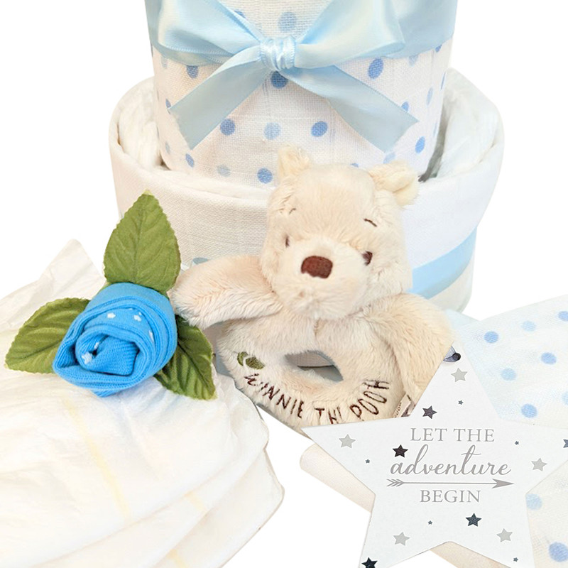 2 Tier Baby Boy Nappy Cake Winnie The Pooh - Nappy Cake Shop
