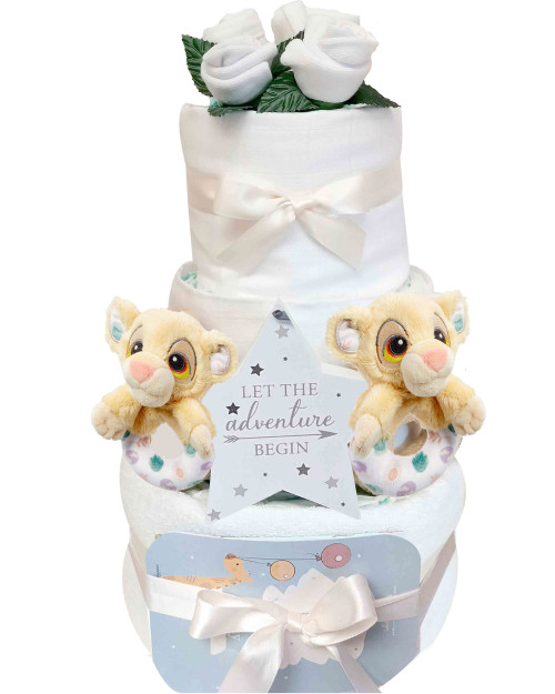 3 Tier Twin Luxury Lion King Posy Nappy Cake - Nappy Cake Shop