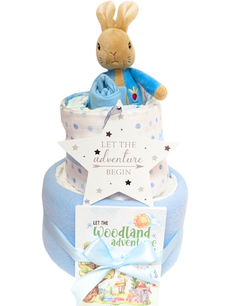 2 Tier Welcome Baby Boy Peter Rabbit Nappy Cake | Baby Boy Gift | Nappy ...