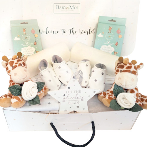 Let The Adventure Begin Twin Babys Gift Hamper Safari Giraffe - Nappy ...