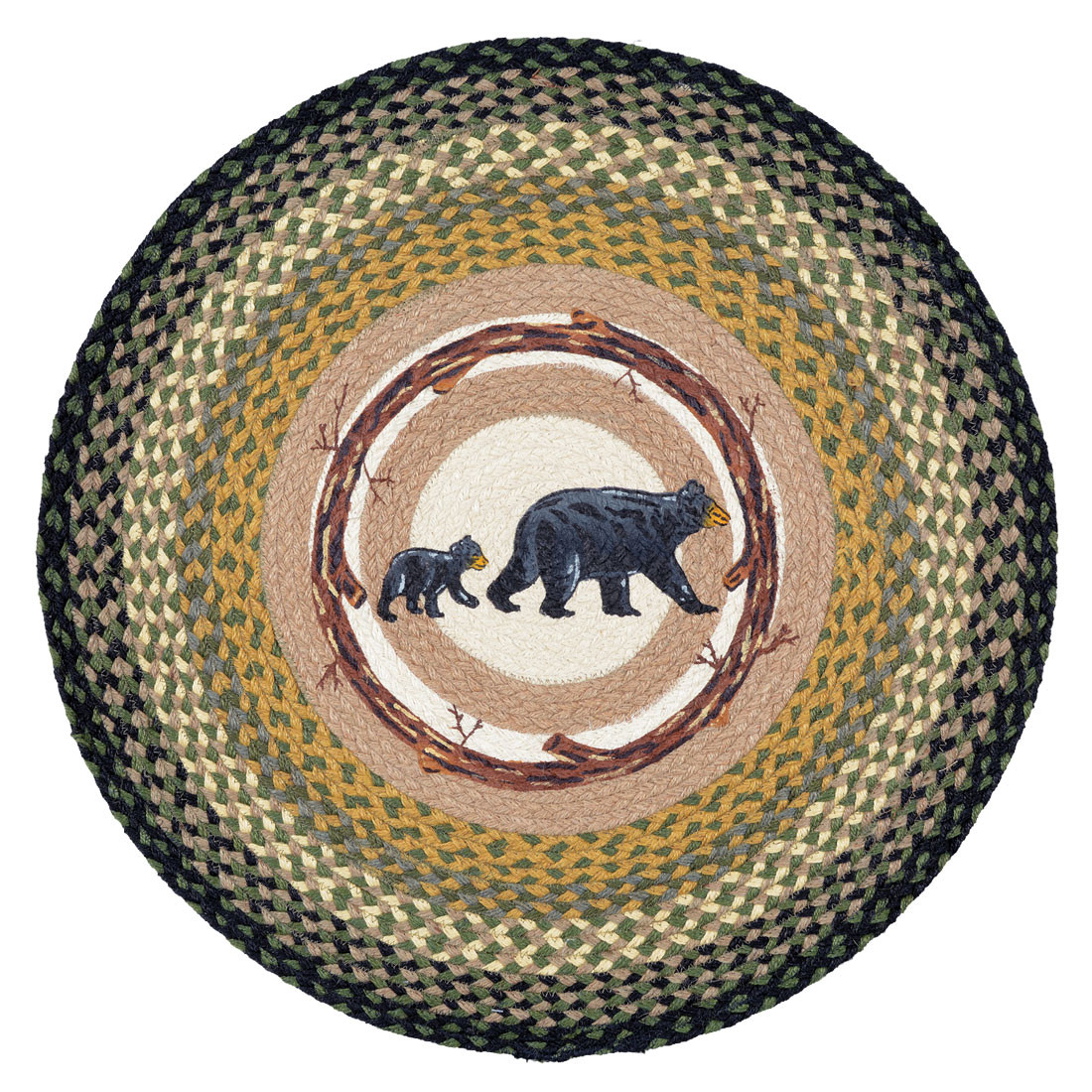 Mama Black Bear & Cub Half-Round Braided Rug | Black Forest Decor