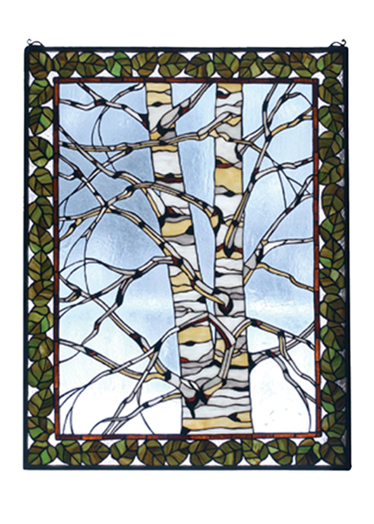 Birch Tree In Winter Stained Glass Window - 28 Inch | Black Forest Decor