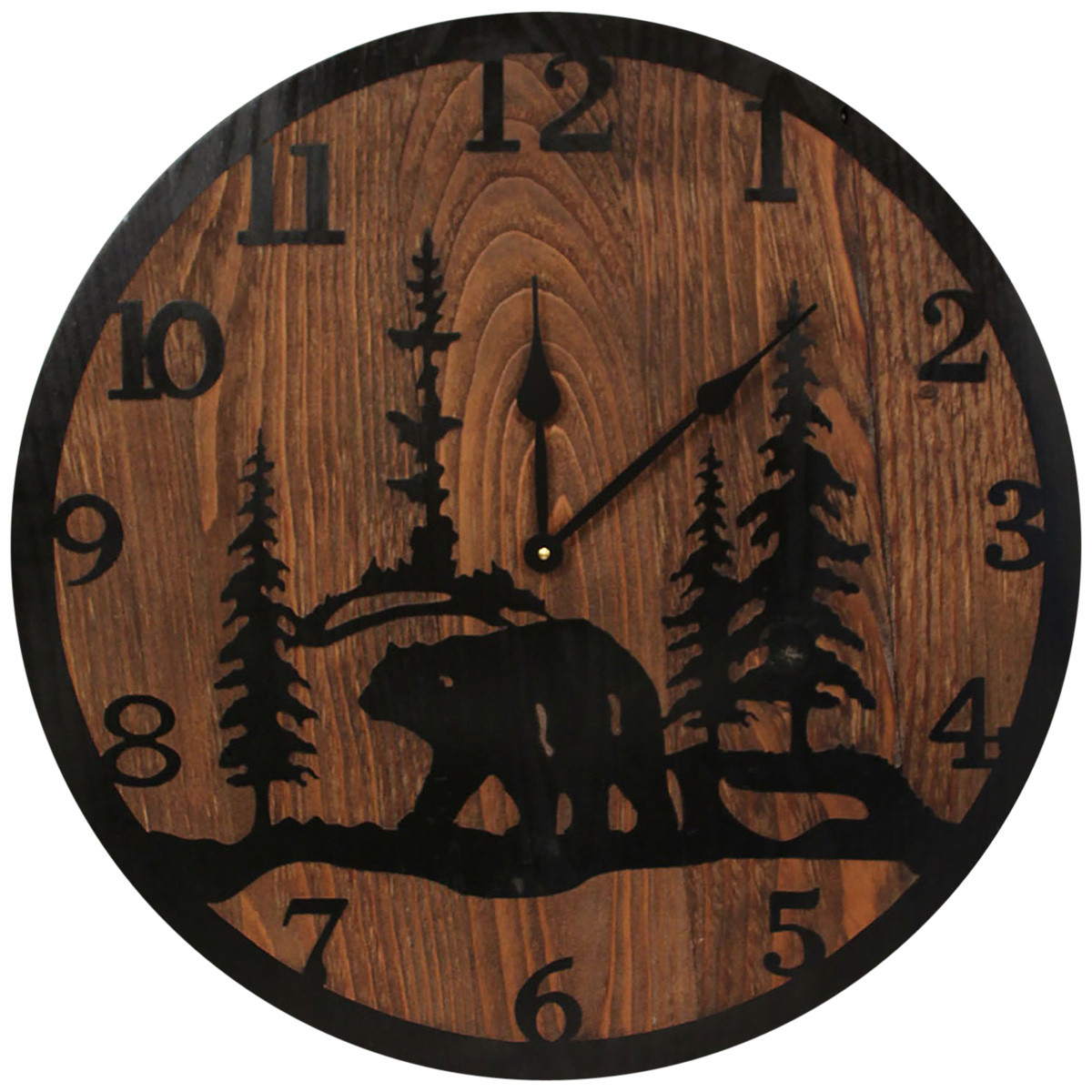 Rustic Clocks & Wildlife Clocks: Round Etched Bear Scene Wall Clock ...