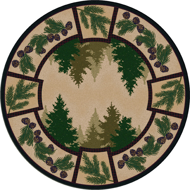Wildlife Rugs: 8 Ft. Round Pine Forest Rug | Black Forest Decor