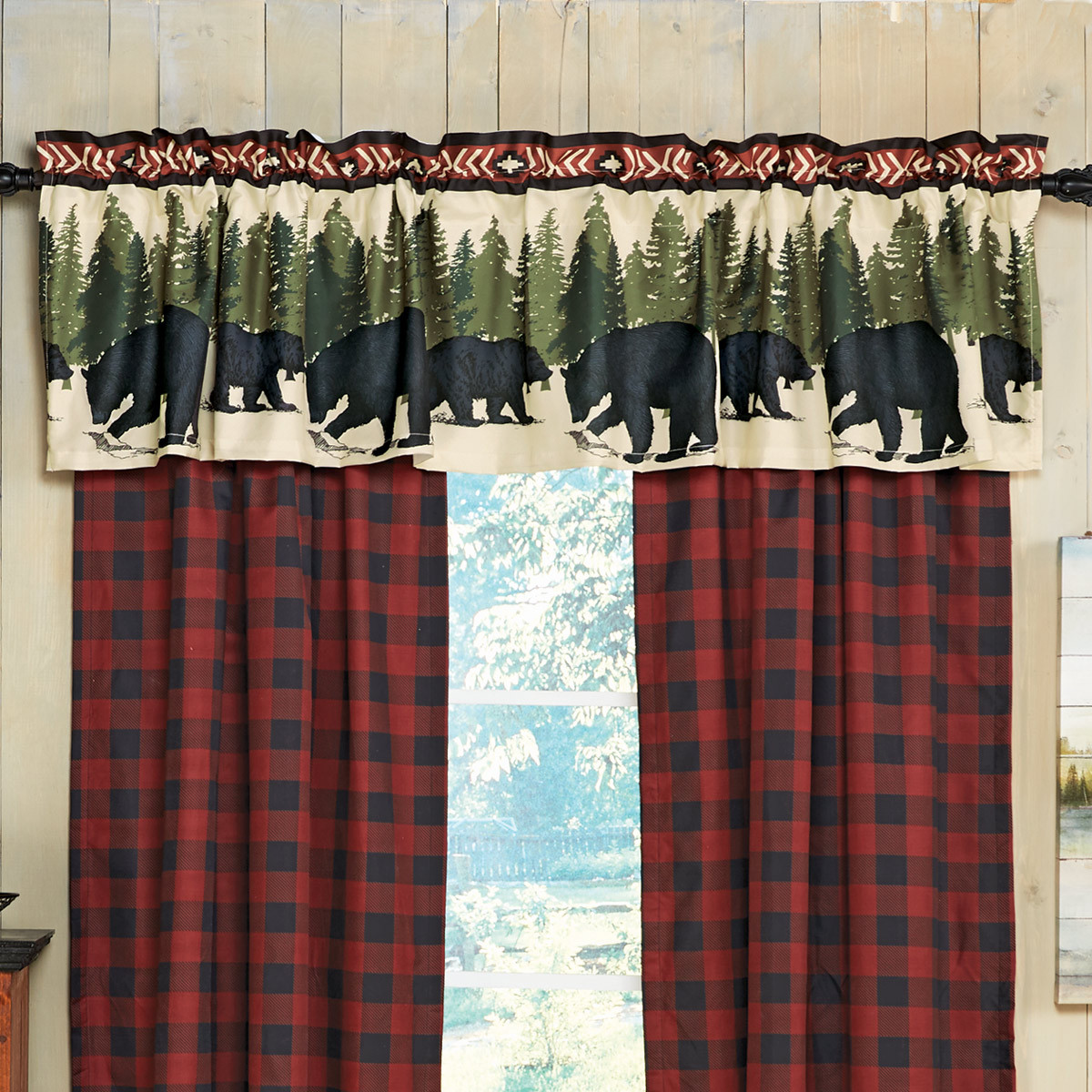 Arrowhead Plaid Bear Lined Valance | Black Forest Decor