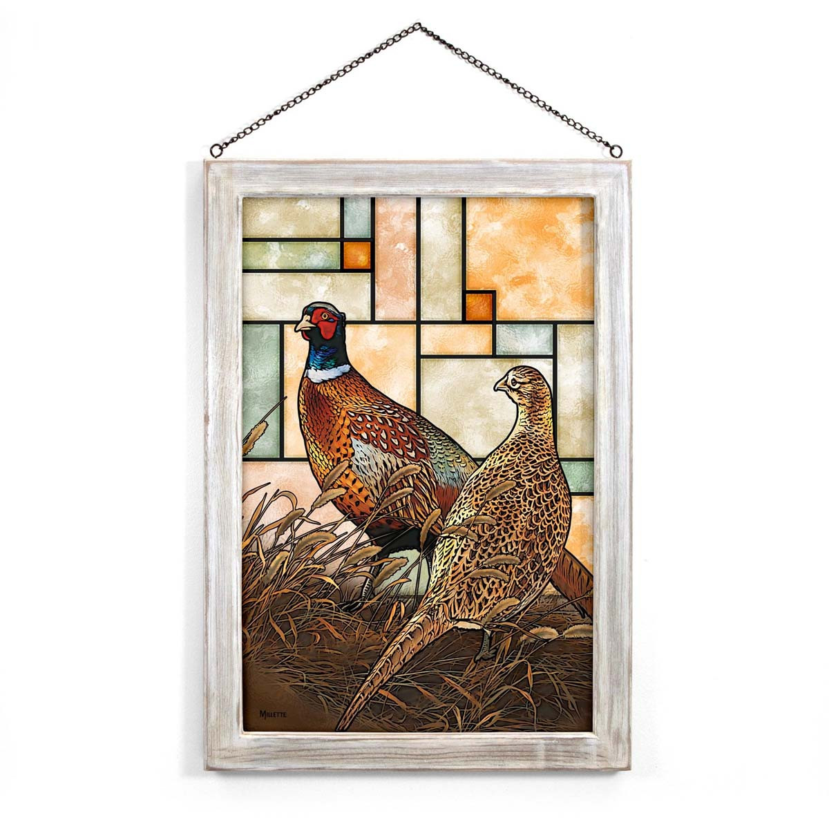 Pheasant Pair Stained Glass Art | Black Forest Decor