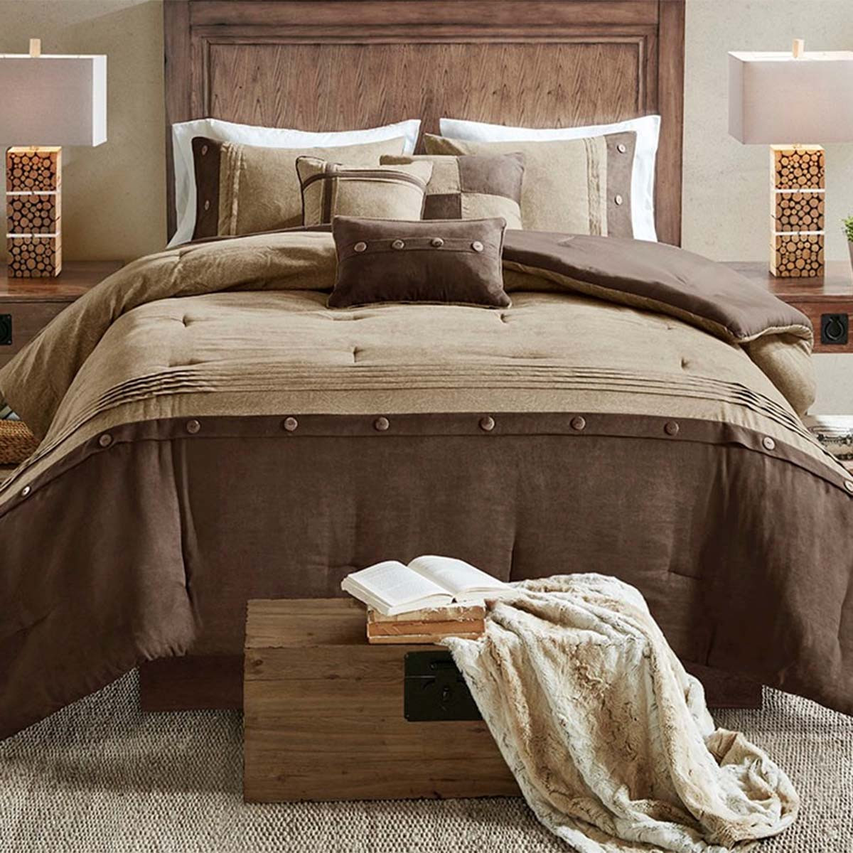 Brown Bear Suede 7 Piece Comforter Set - Queen | Black Forest Decor