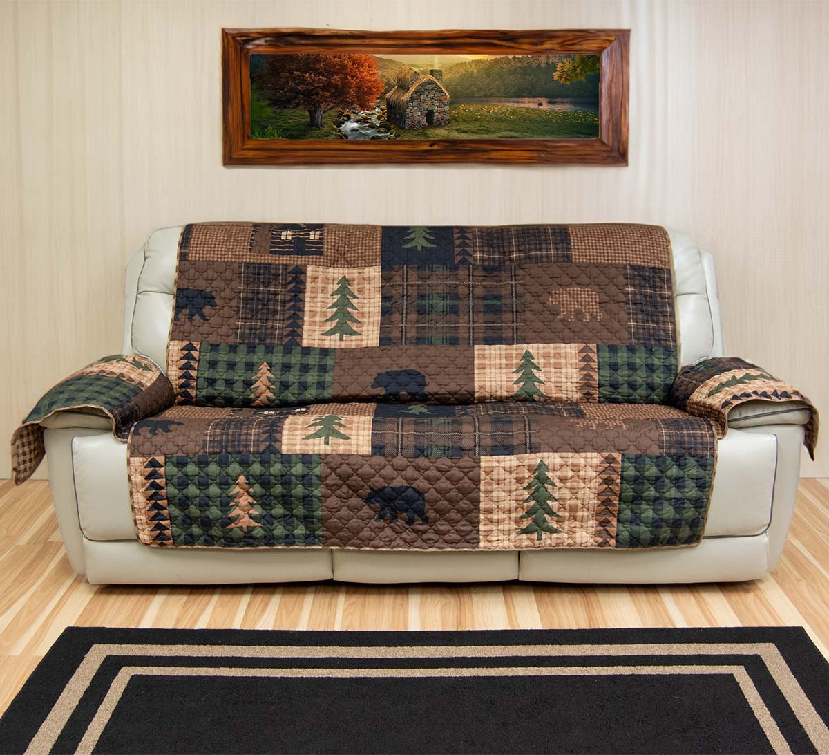 Black Bear & Pines Oversized Sofa Cover | Black Forest Decor