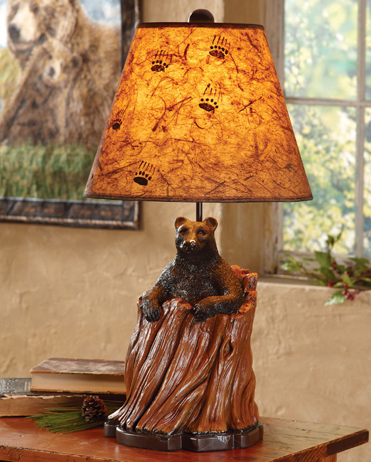 Rustic Table Lamps: Black Bear Tree Stump Table Lamp | Black Forest Decor