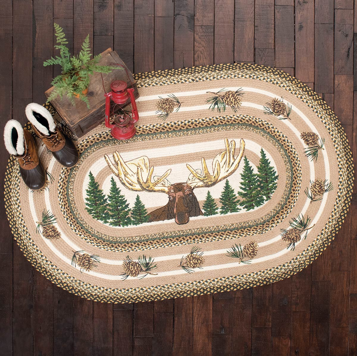 Mountain Stream Moose Braided Jute Rug | Black Forest Decor