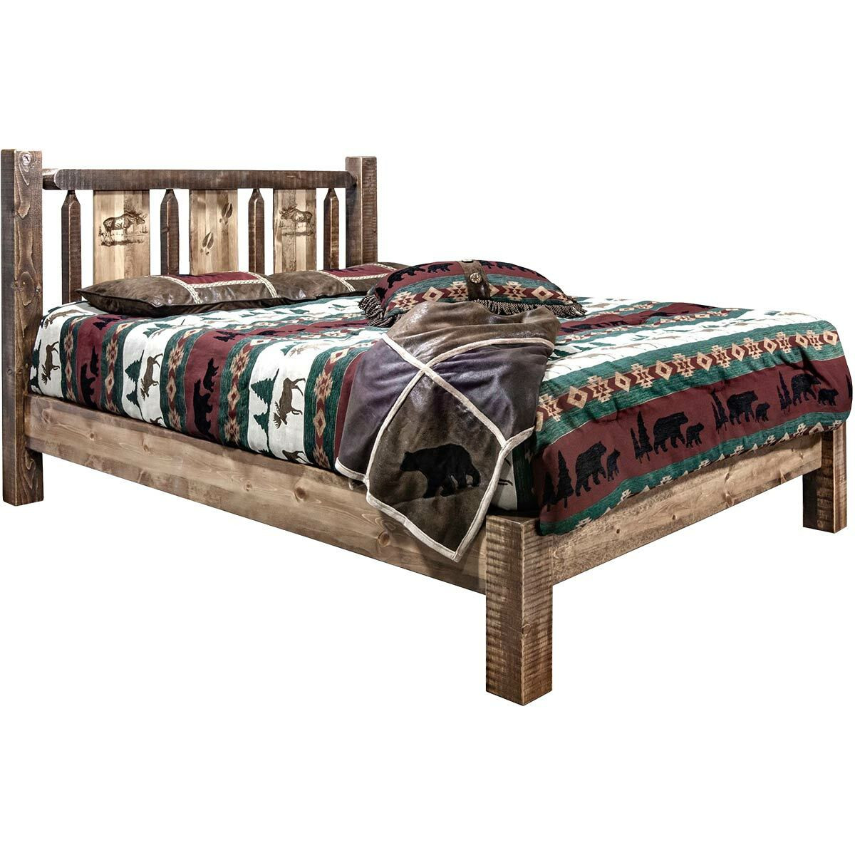 Denver Platform Bed with Engraved Moose | Black Forest Decor
