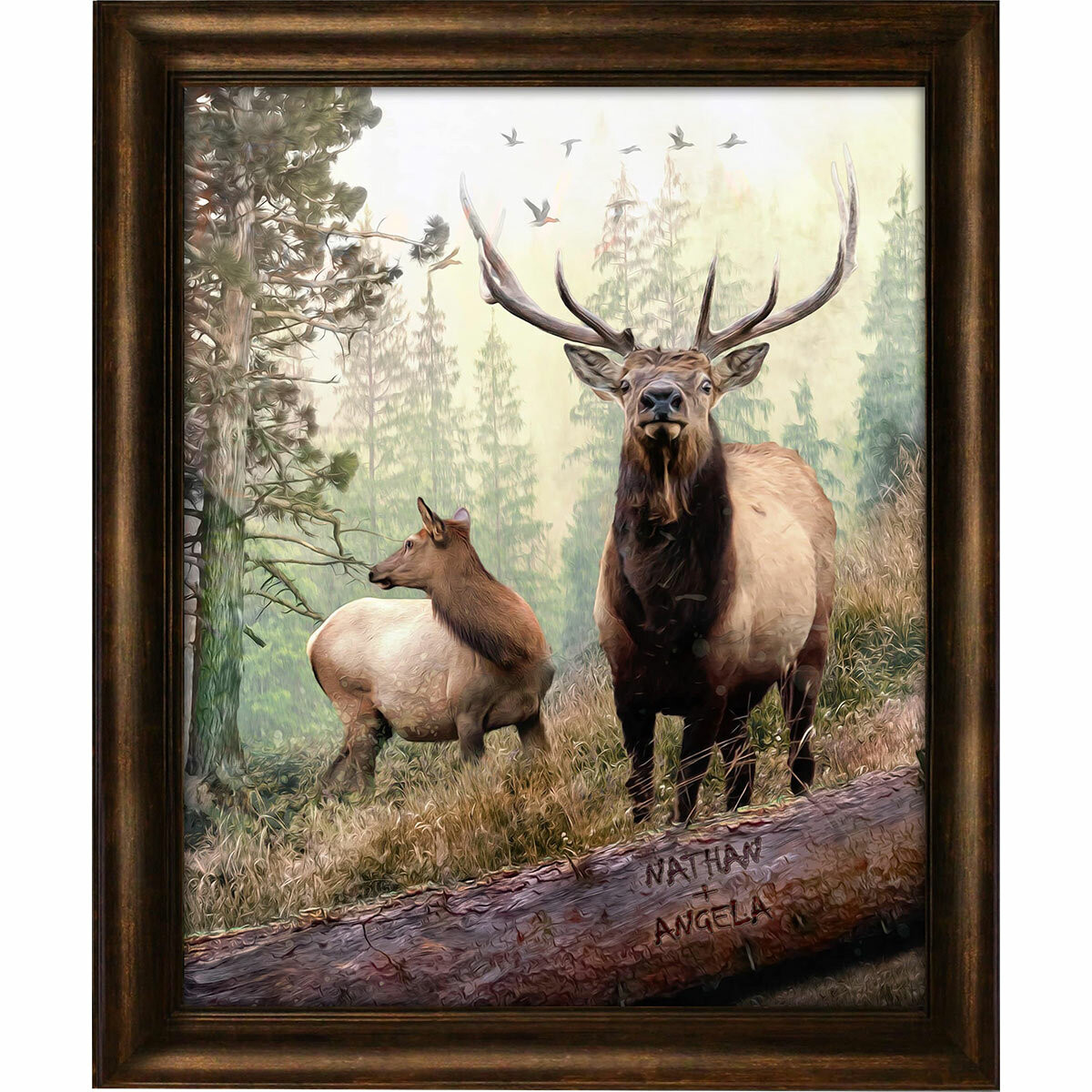 Hillside Elk Couple Personalized Wall Art | Black Forest Decor