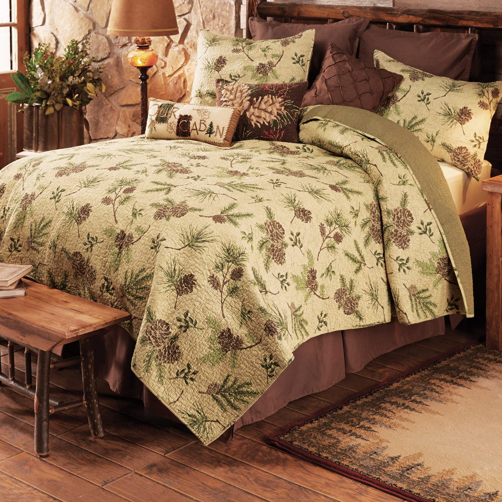 Rustic Bedding Sets: Queen Size Pinecone Valley Quilt Bed Set | Black ...