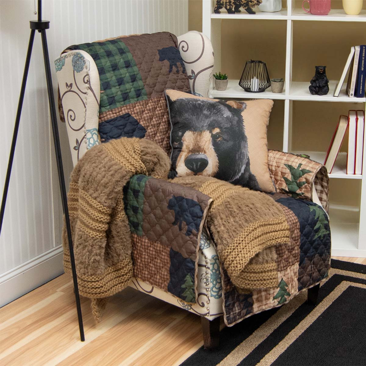 Black Bear & Pines Chair Cover | Black Forest Decor