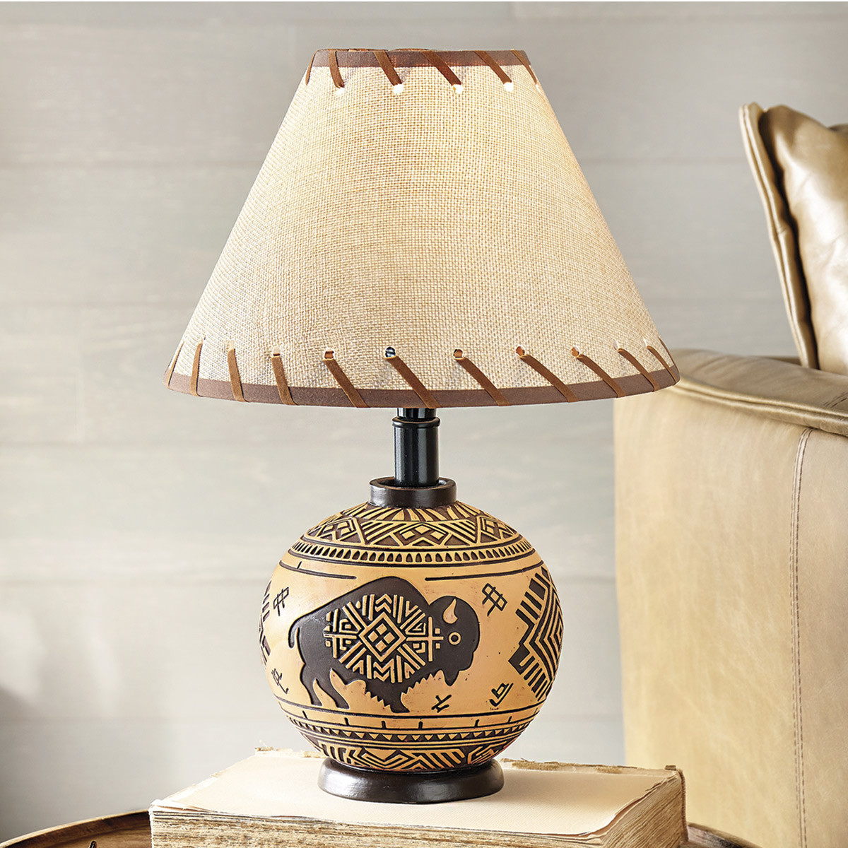 Tribal Buffalo Table Lamp | Black Forest Decor