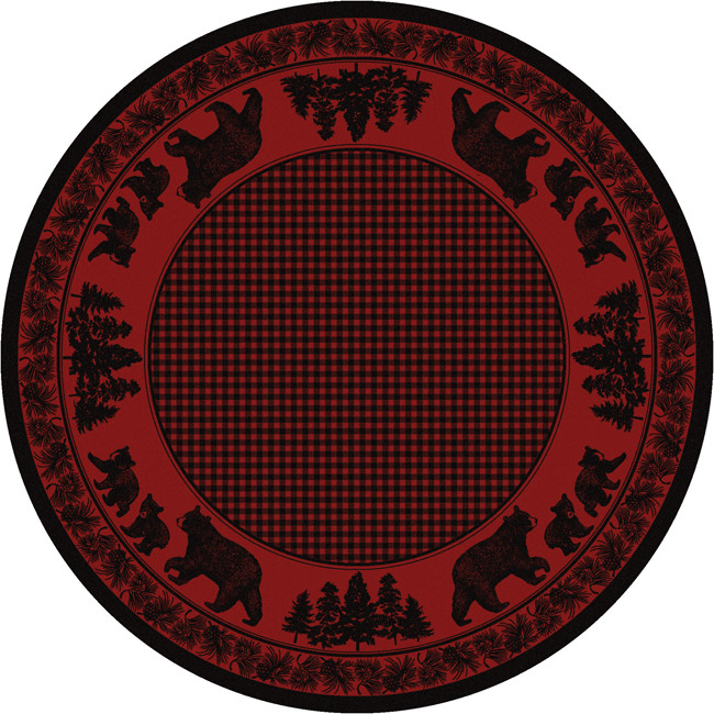 Wildlife Rugs: 8 Ft. Round Big Sky Bear Family Red Rug | Black Forest Decor