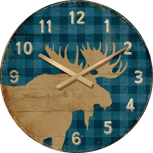 Rustic Clocks & Wildlife Clocks: Blue Plaid Moose Wall Clock | Black ...