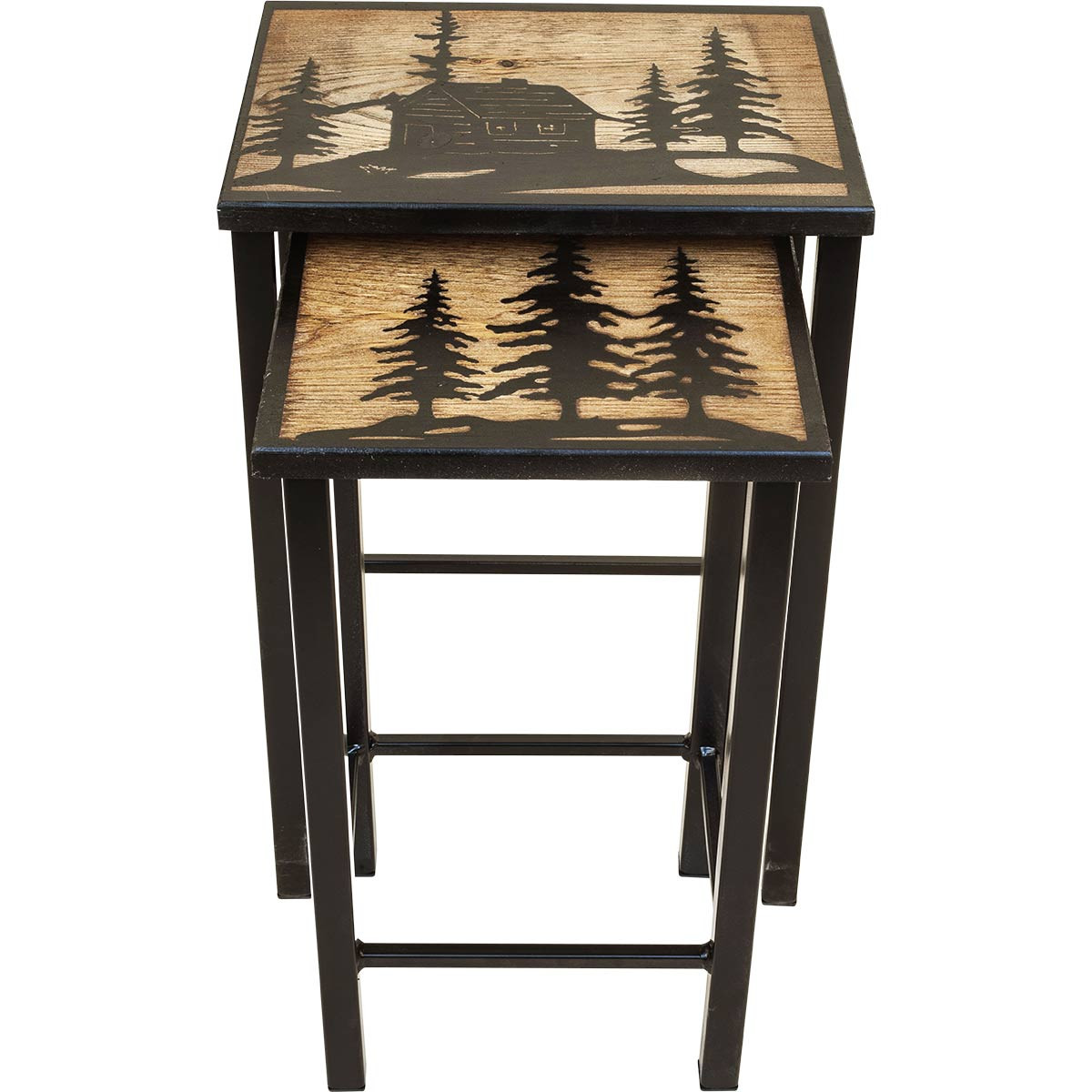 Cabin Scene Nesting Tables - Set of 2 | Black Forest Decor