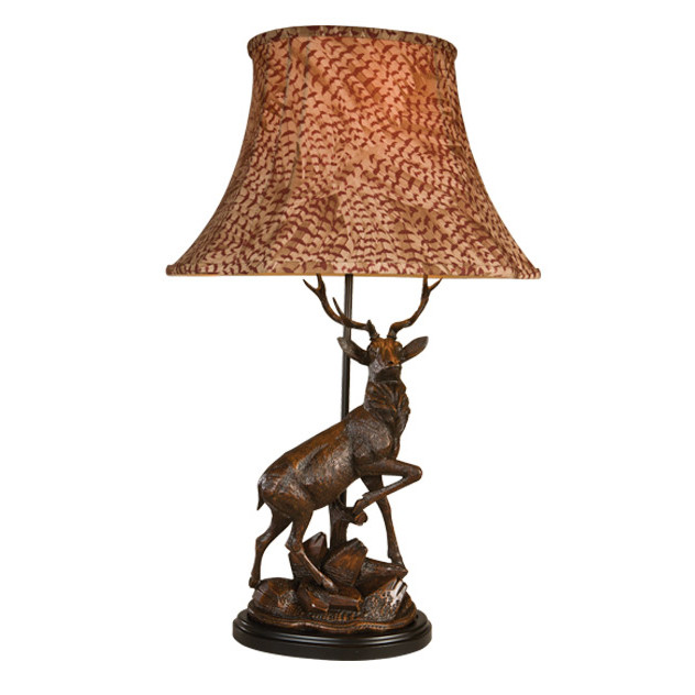English Deer Table Lamp with Pheasant Shade - Right Facing | Black ...