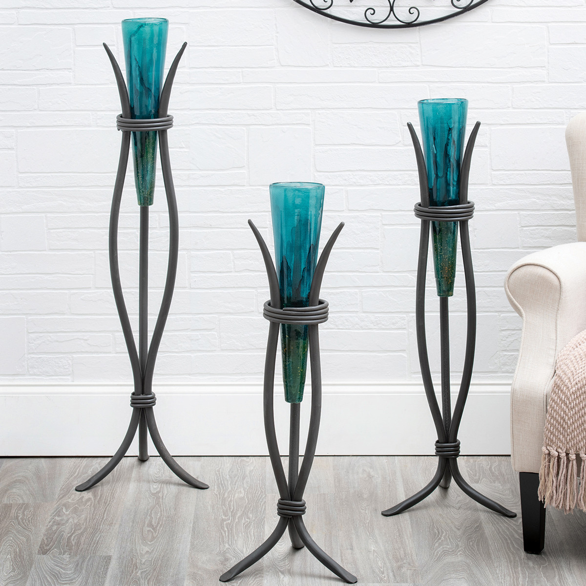 Stillwater Floor Vases w/ Turquoise Glass | Black Forest Decor
