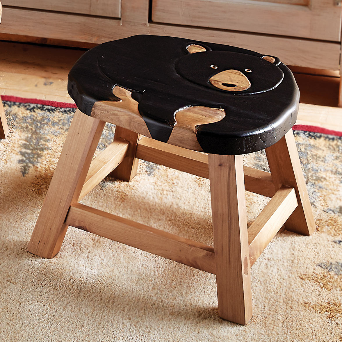 Hand-Carved Wood Bear Footstool | Black Forest Decor