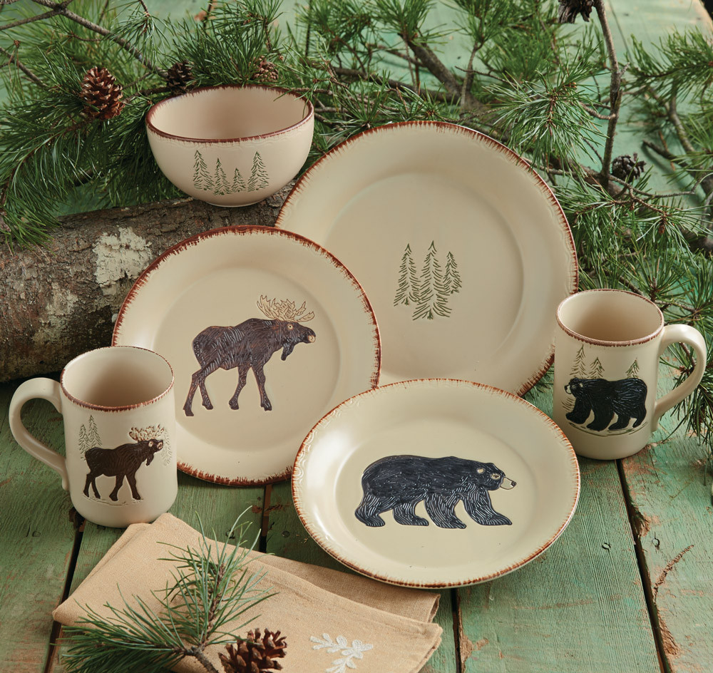 Rustic Wildlife Dinnerware Sets with Moose & Bear Designs | Black ...